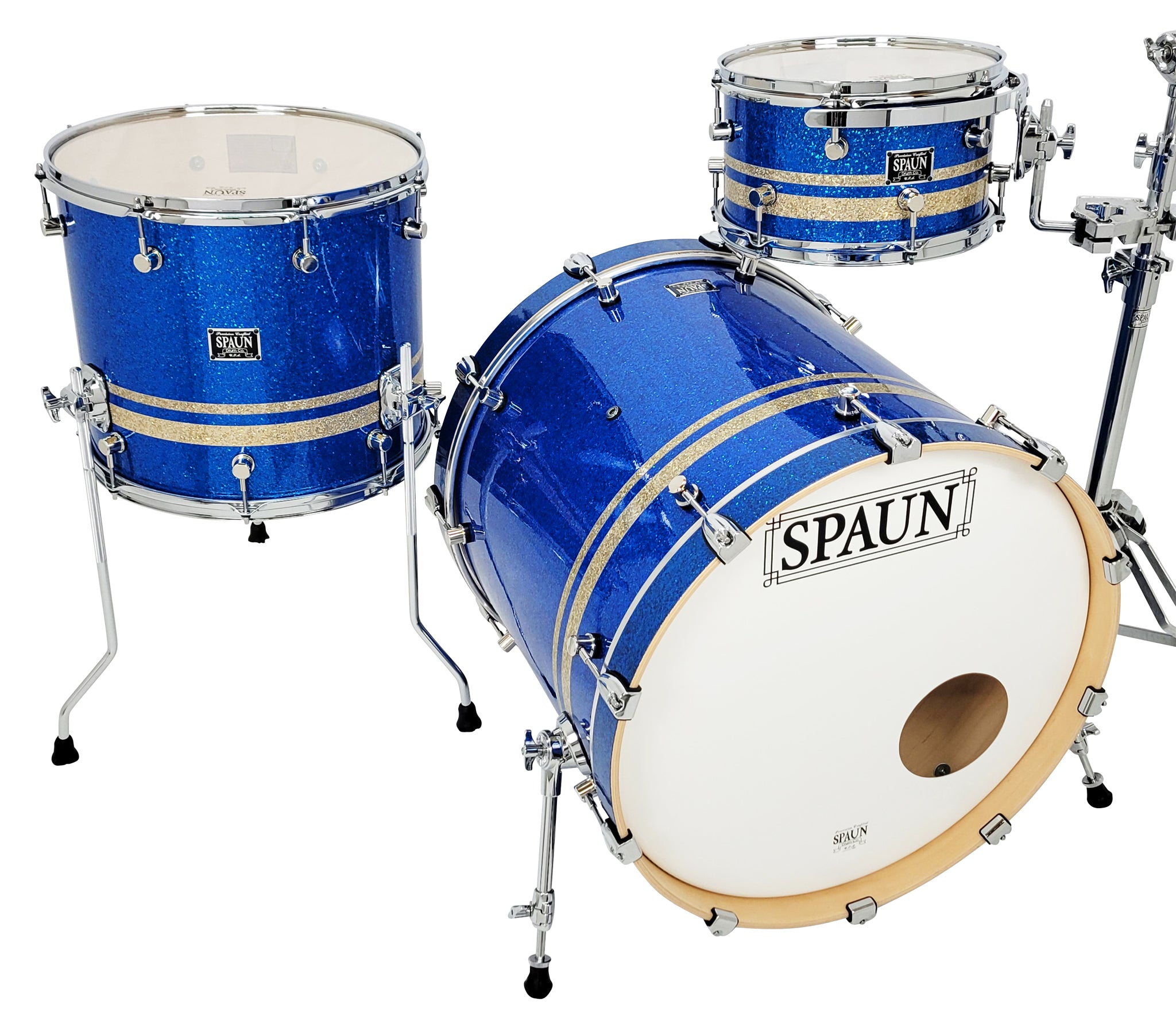 Custom 3pc Drum Kit, Blue Glass with Silver Glass Stripes | Spaun Drums ...