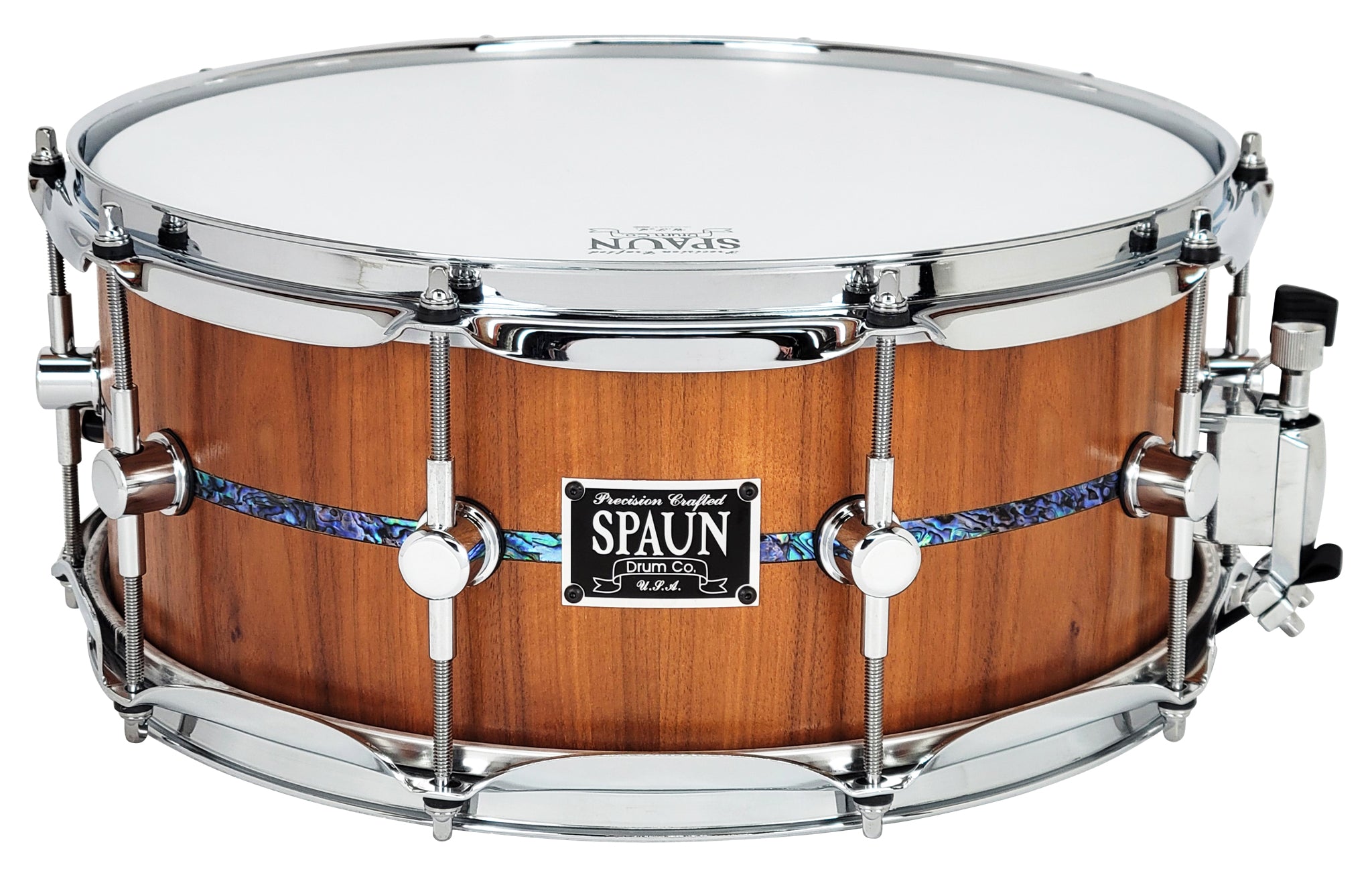 Walnut 6x14 Snare Drum-Natural w-Abalone Inlay | Spaun Drums – SPAUN