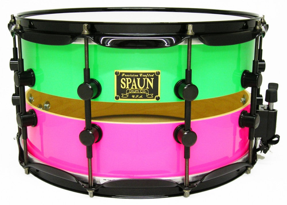 Split 8x14-Green & Pink – Spaun Drum Company
